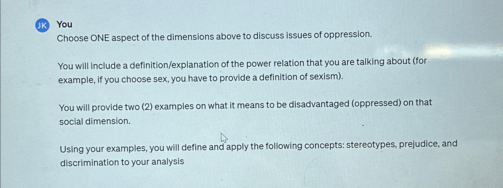 Solved YouChoose ONE aspect of the dimensions above to | Chegg.com