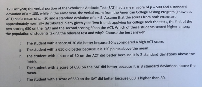 Solved 12. Last year, the verbal portion of the Scholastic | Chegg.com