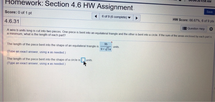 Solved Homework Section 4 6 Hw Assignment Save 6 Of 9 6
