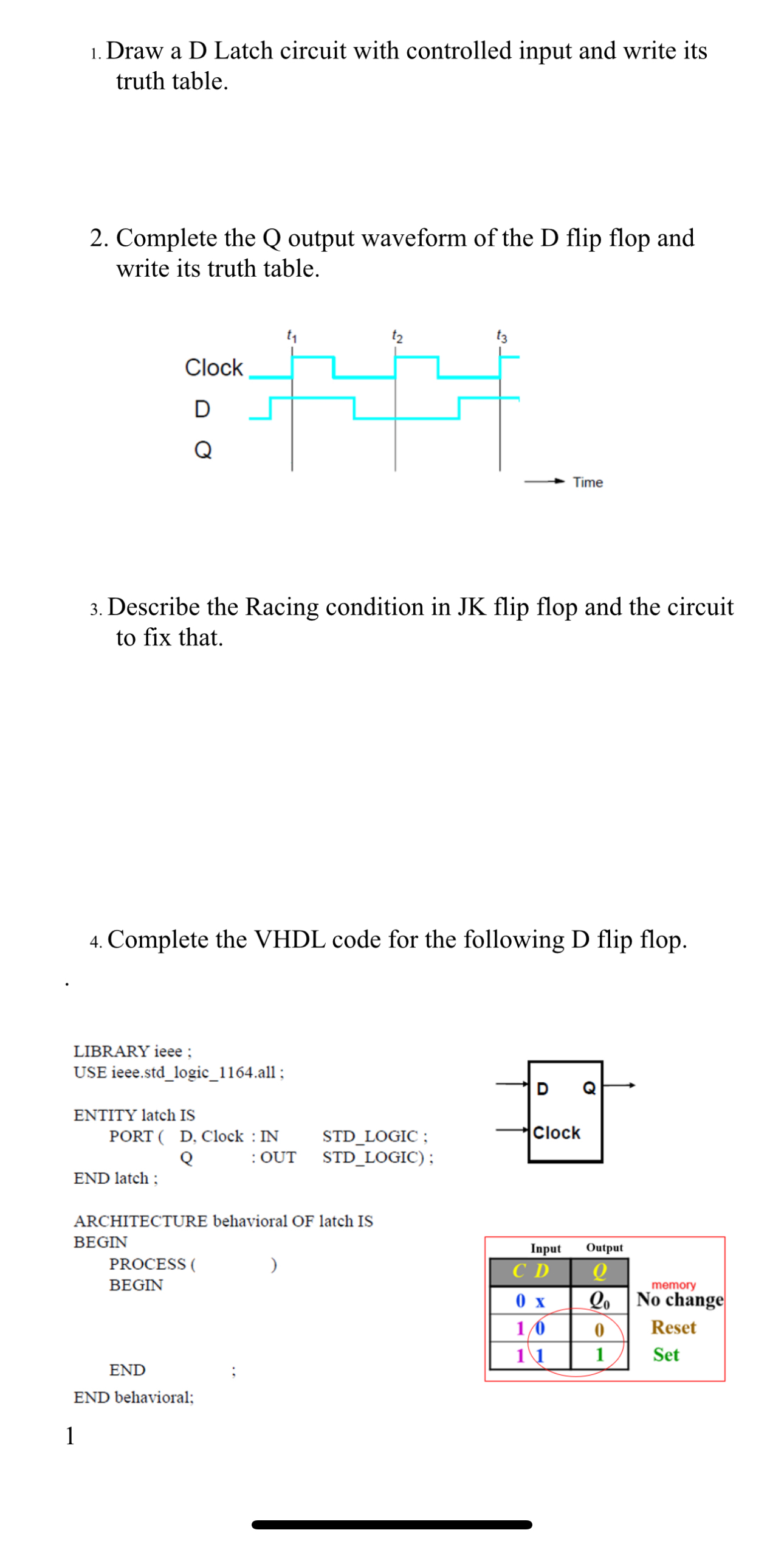 Solved Draw a D Latch circuit with controlled input and | Chegg.com