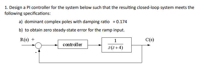 Solved Design a PI controller for the system below such that | Chegg.com