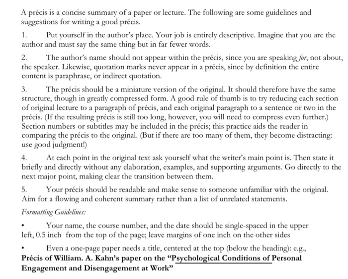 A précis is a concise summary of a paper or lecture. | Chegg.com