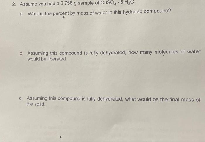 Solved a. What is the percent by mass of water in this | Chegg.com