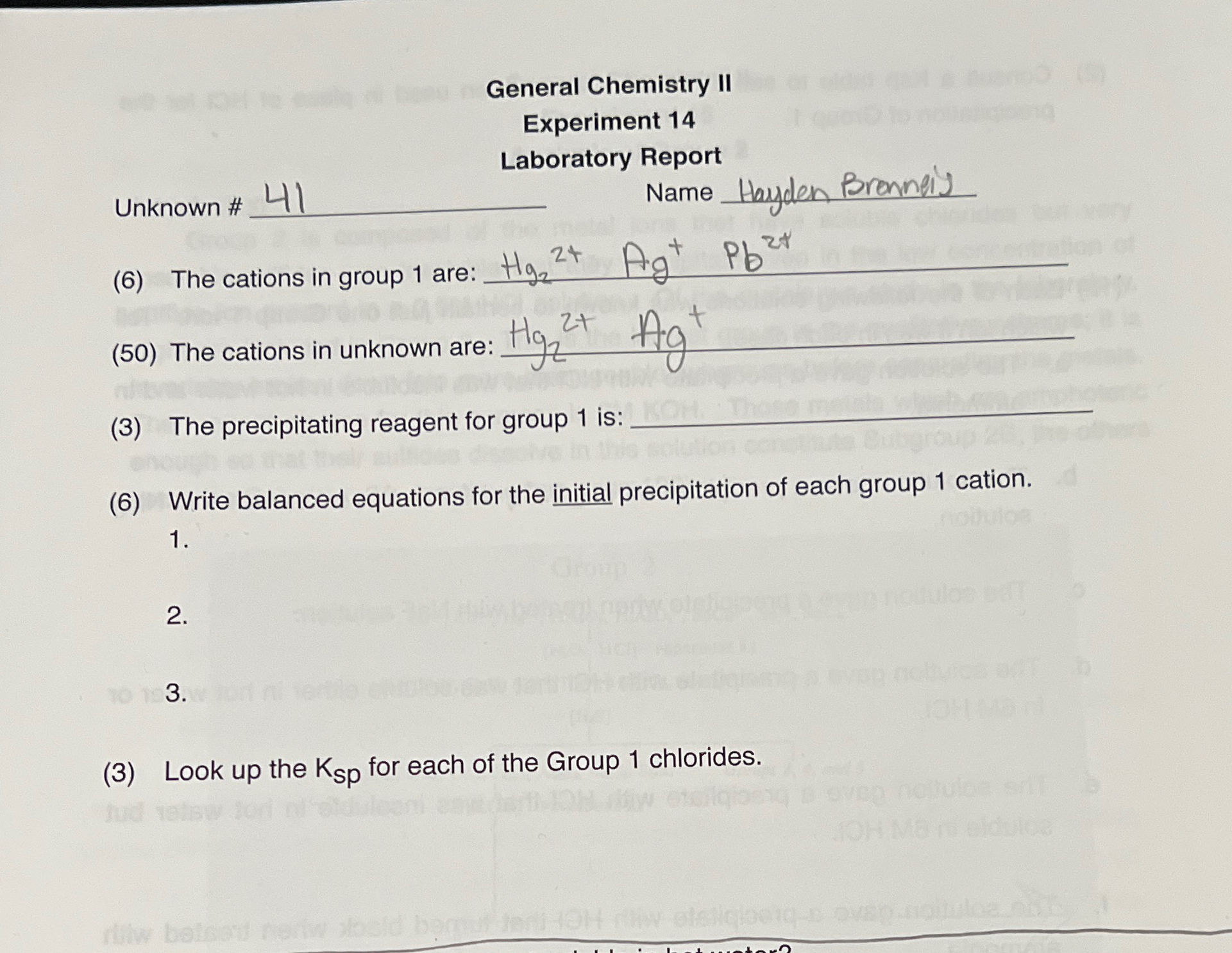 Solved General Chemistry IIExperiment 14Laboratory | Chegg.com