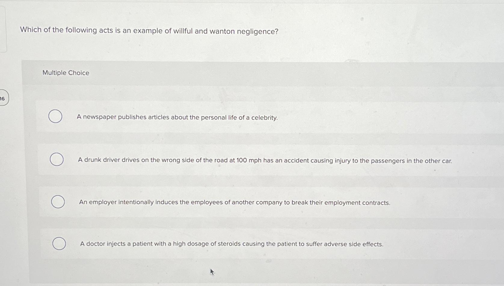 Solved Which of the following acts is an example of willful | Chegg.com