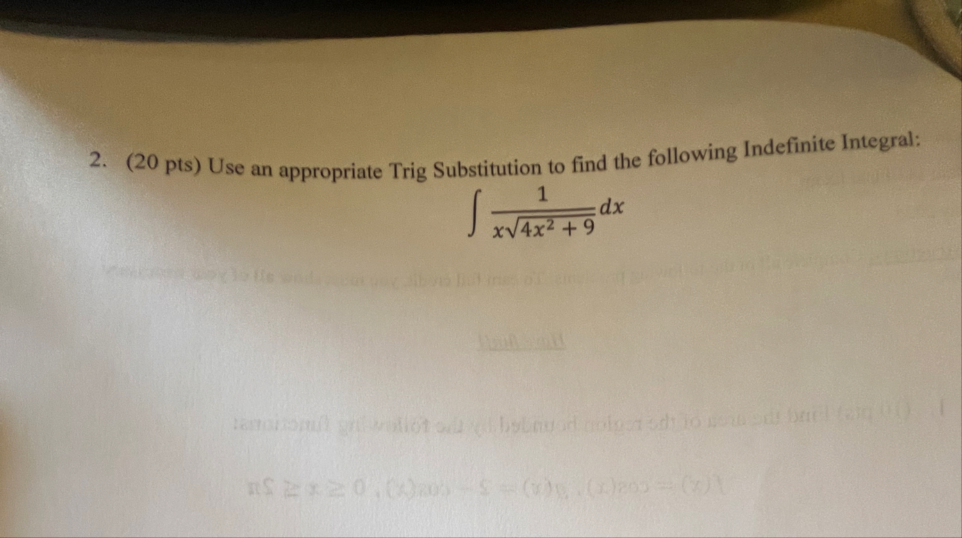 ( 20 ﻿pts ) ﻿Use an appropriate Trig Substitution to | Chegg.com