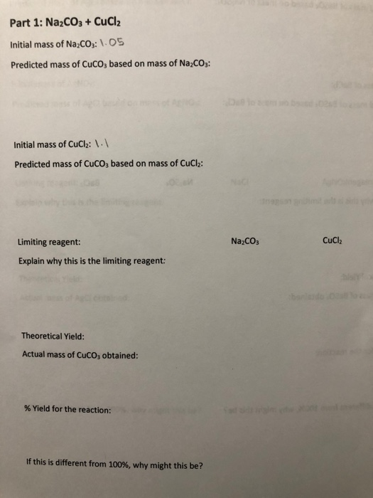 Solved Part 1: Na2CO3 + CuCl2 Initial mass of Na2CO3: 1.05 | Chegg.com