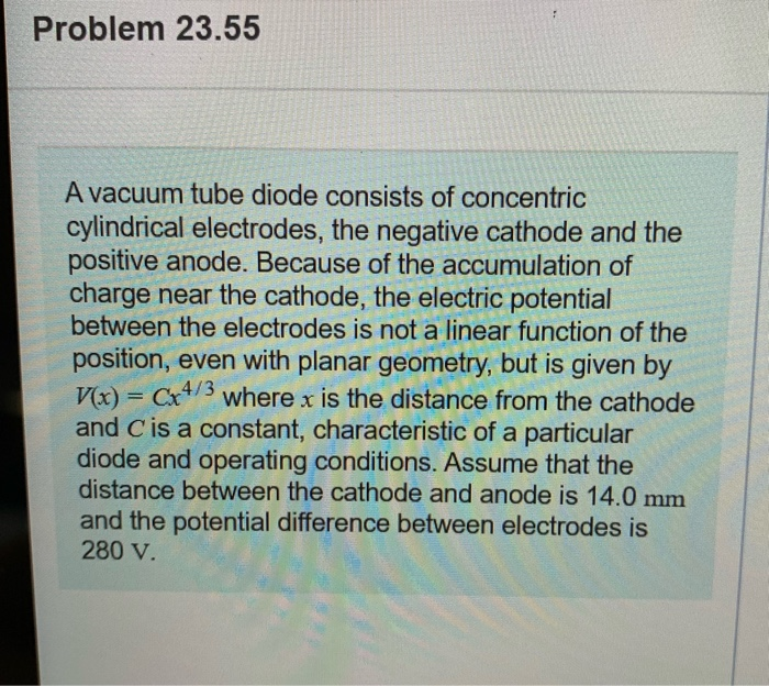 Solved Problem 23.55 A vacuum tube diode consists of | Chegg.com