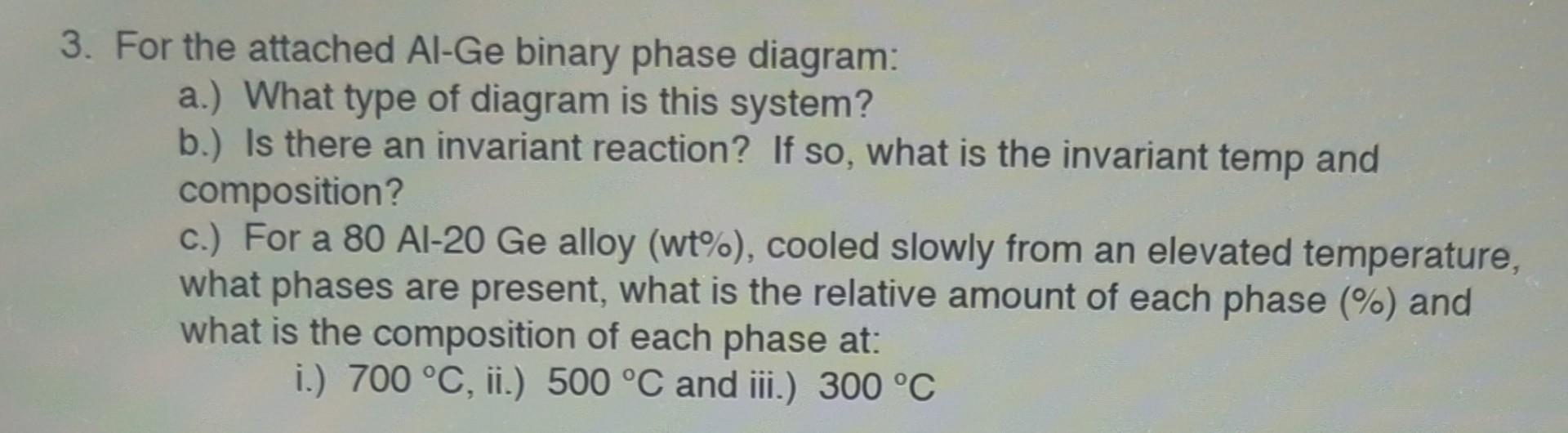 Solved 3. For the attached Al-Ge binary phase diagram: a.) | Chegg.com