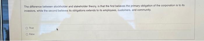 The difference between stockholder and stakeholder | Chegg.com