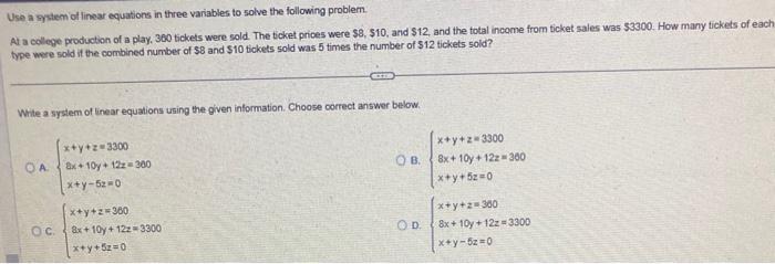 Solved Use a system of linear equations in three variables | Chegg.com