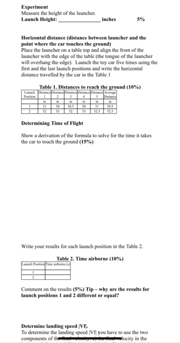 Solved Determining Initial Velocity Through Projectile | Chegg.com