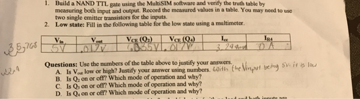 V out 86,748 1. Build a NAND TTL gate using the | Chegg.com
