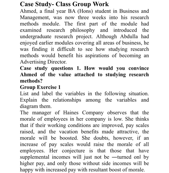 Solved Case Study-Class Group Work Ahmed, a final year BA | Chegg.com