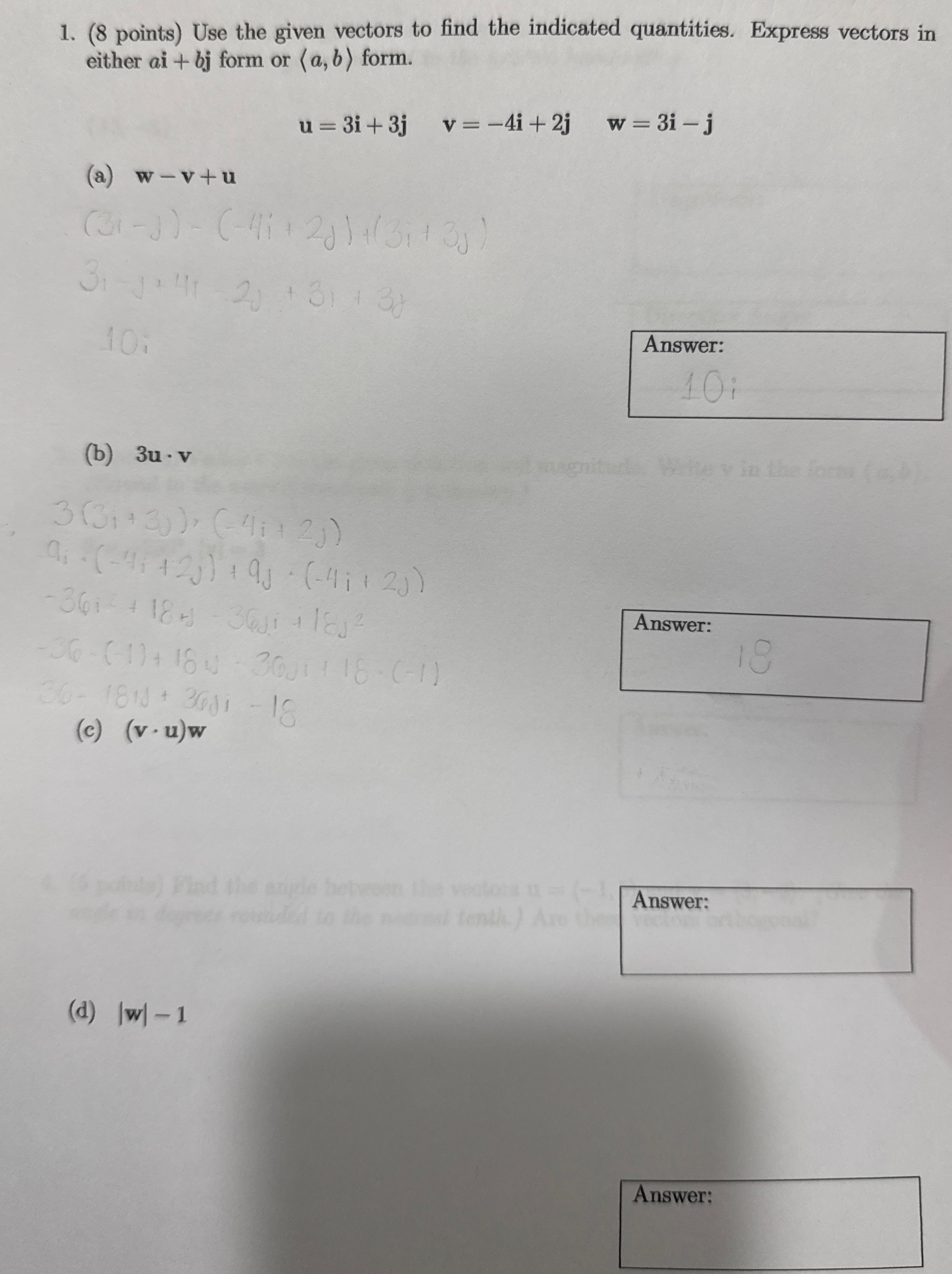Solved ( 8 ﻿points) ﻿Use the given vectors to find the | Chegg.com