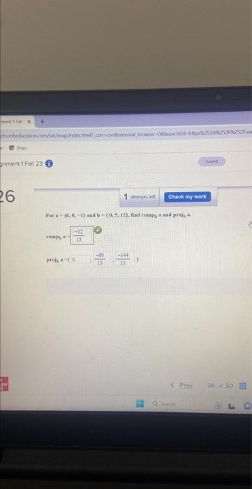 Solved Ver a −(6,0,−1) asd b=(0,5,12), flod compb a ad pro/b | Chegg.com