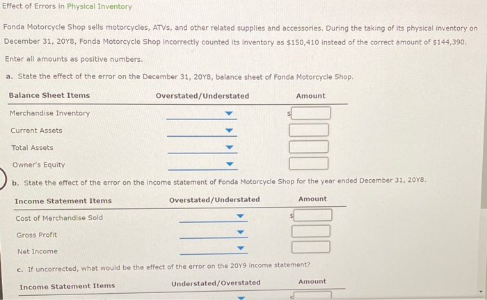 Solved Effect of Errors in Physical Inventory Fonda | Chegg.com