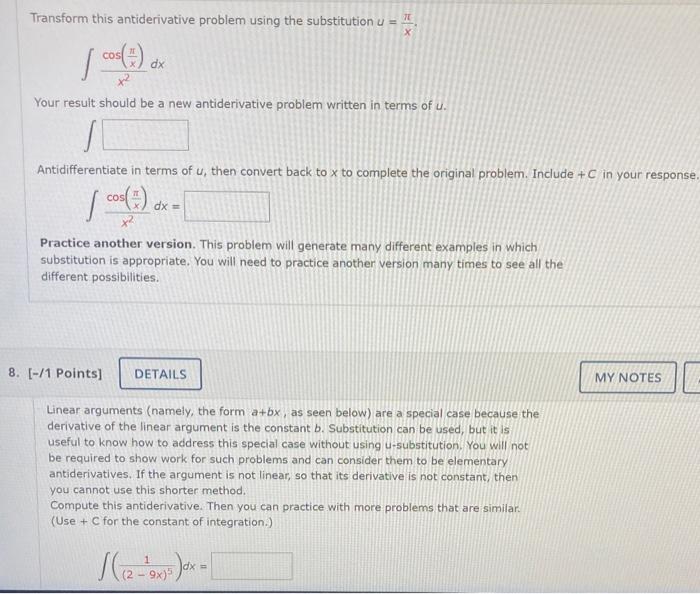 Solved Transform this antiderivative problem using the | Chegg.com