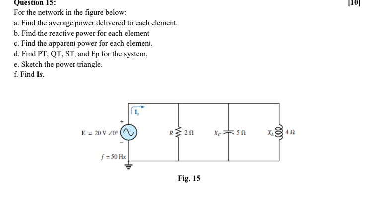 Solved (15) ﻿Question 15:For the network in the figure | Chegg.com