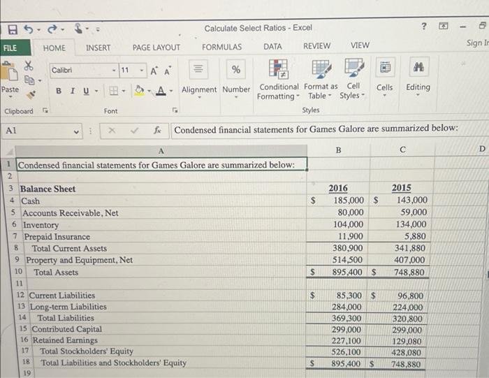 Solved Calculating Select Ratios using Excel's ROUND and | Chegg.com