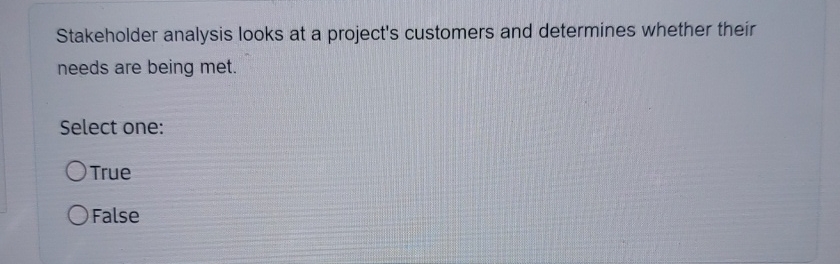 Solved Stakeholder analysis looks at a project's customers | Chegg.com