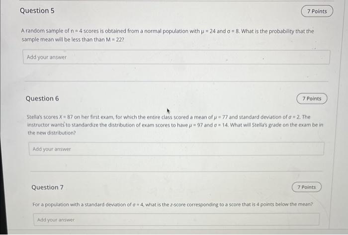Solved A random sample of n=4 scores is obtained from a | Chegg.com