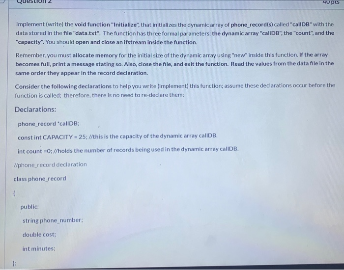 Solved Question 2 40 pts Implement (write) the void function | Chegg.com