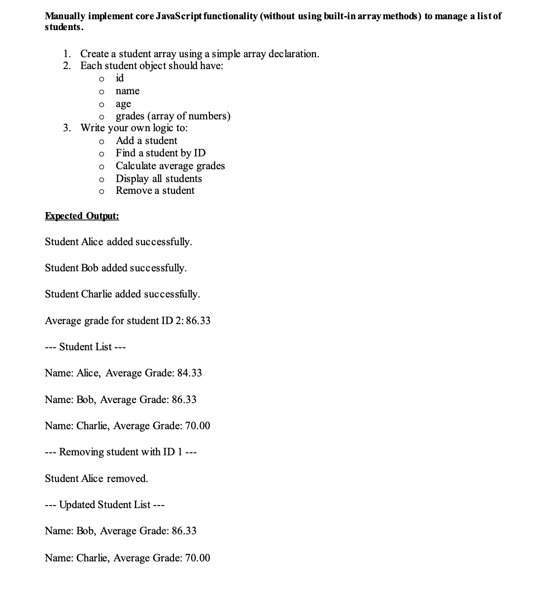 Solved Manually implement core JavaScript functionality | Chegg.com