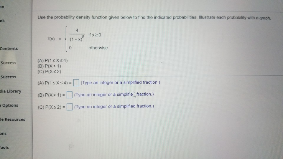 Solved an Use the probability density function given below | Chegg.com