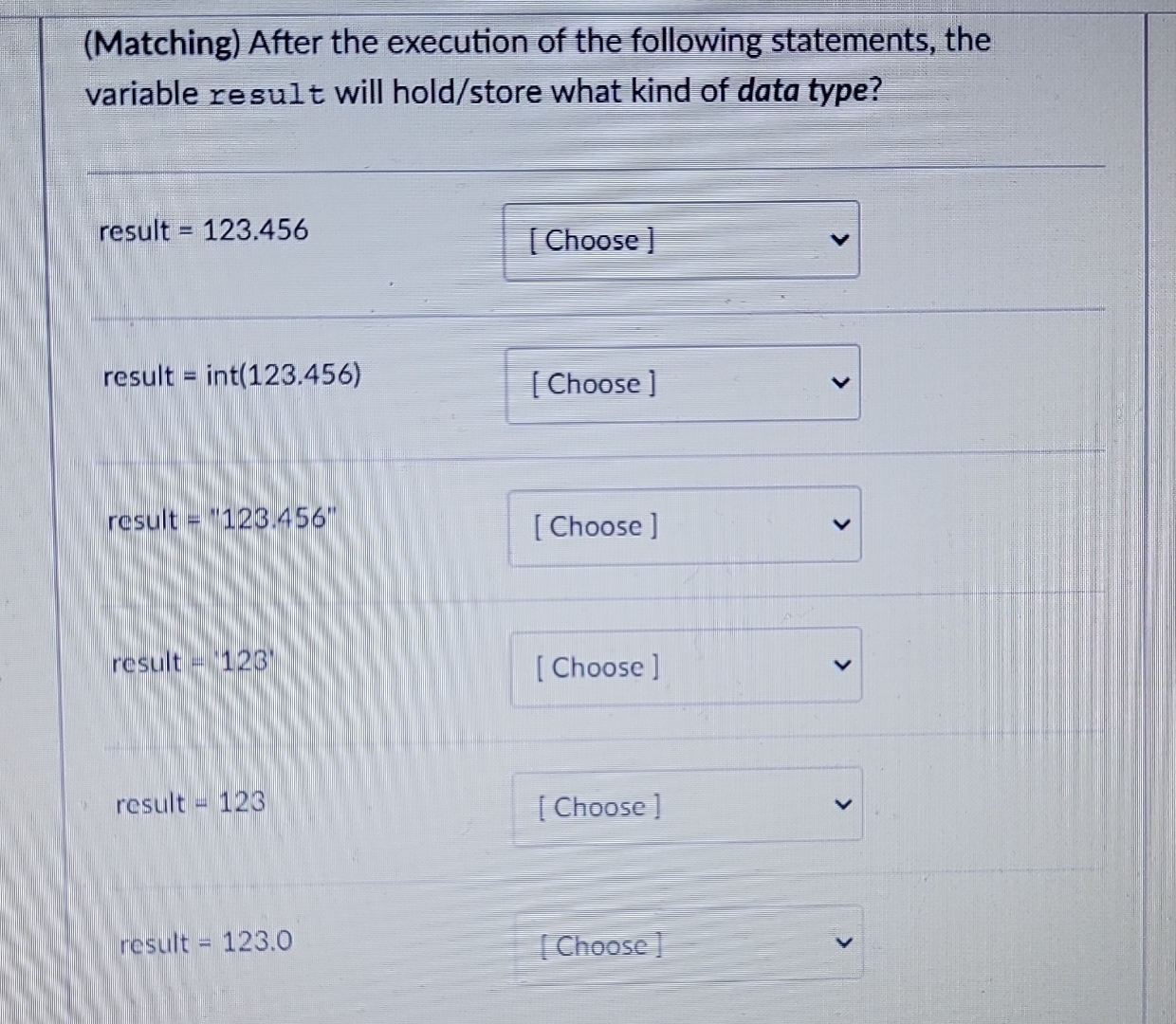 Solved (Matching) ﻿After the execution of the following | Chegg.com