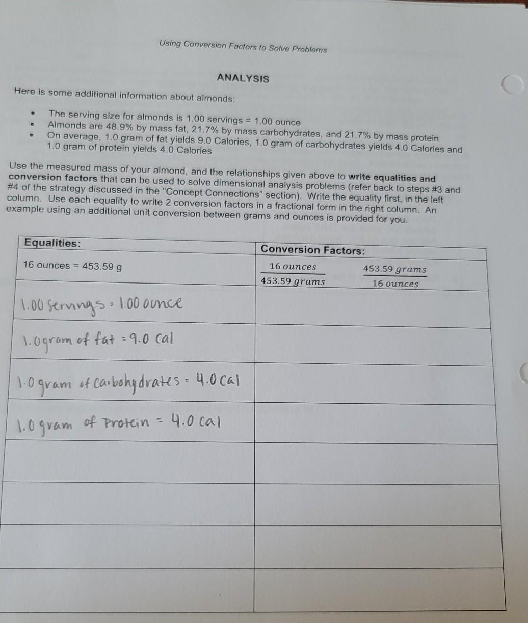 Solved Using Conversion Factors to Solve Problems ANALYSIS | Chegg.com