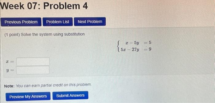 Solved (1 point) Use the substitution method to solve the | Chegg.com