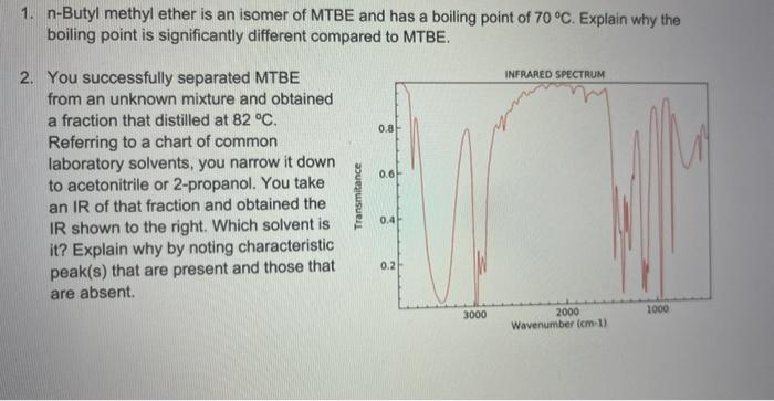 Solved 1. n-Butyl methyl ether is an isomer of MTBE and has | Chegg.com