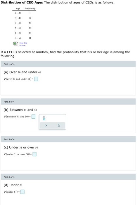 Solved Distribution of CEO Ages The distribution of ages of | Chegg.com