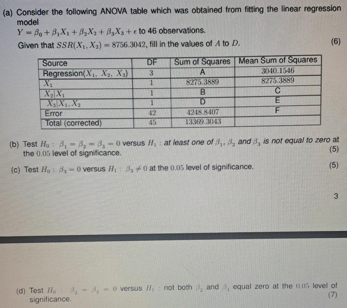 Solved (a) ﻿Consider the following ANOVA table which was | Chegg.com