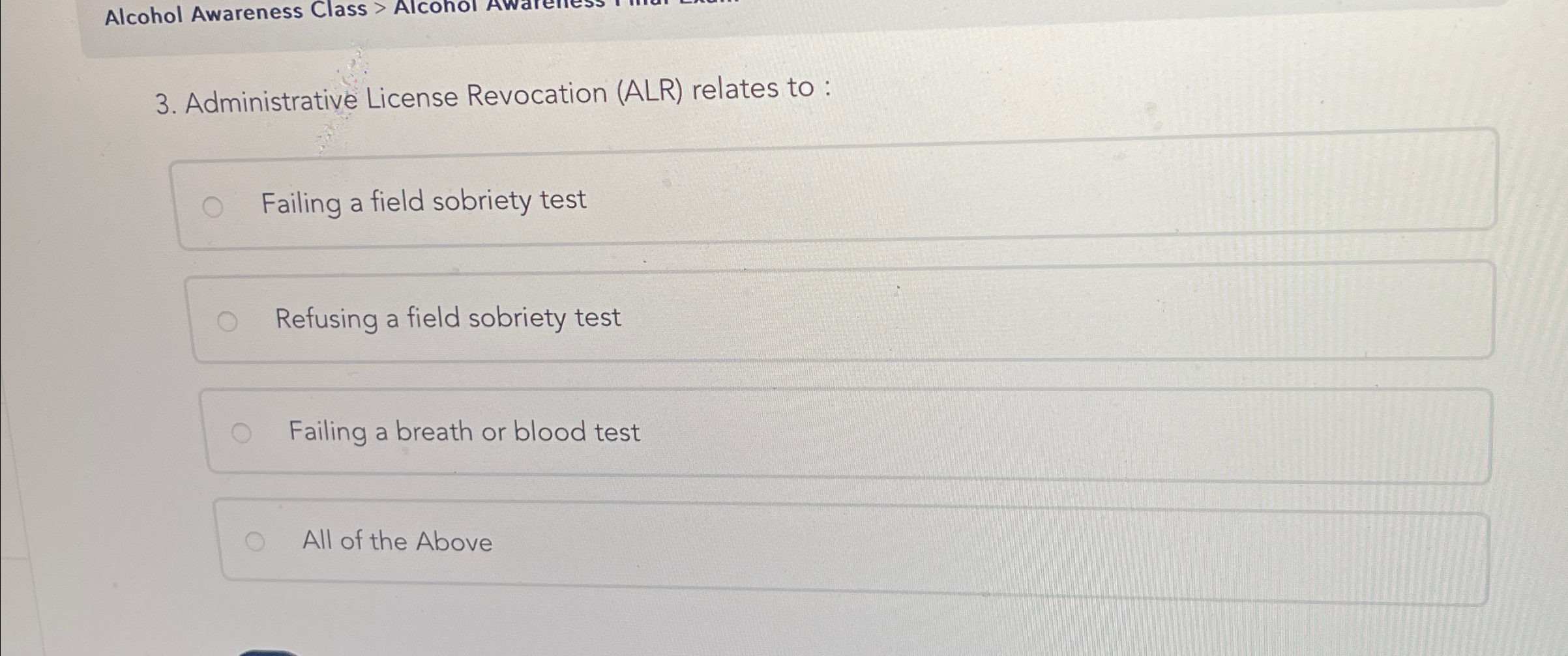 Solved Alcohol Awareness3. ﻿Administrative License | Chegg.com