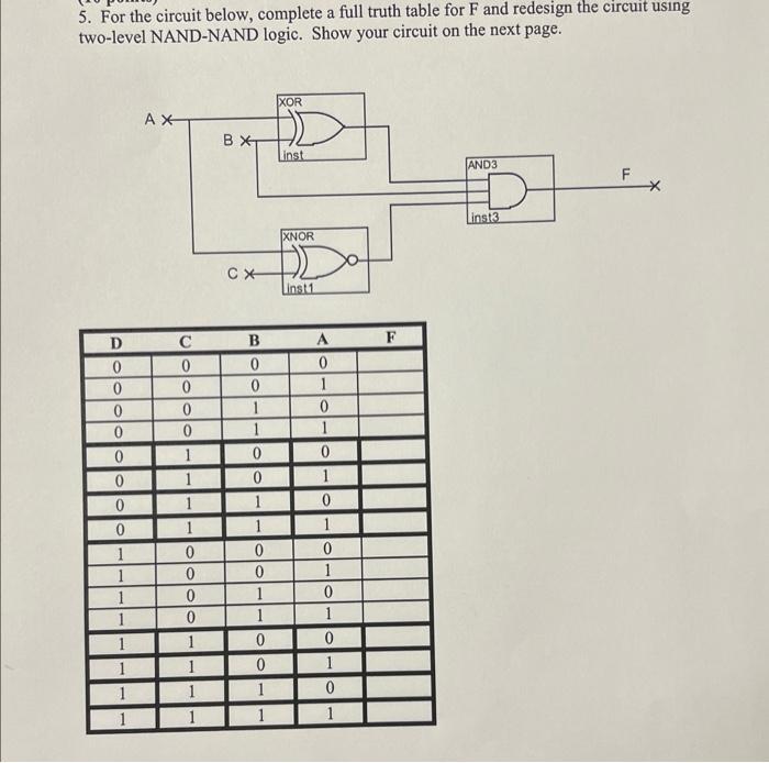 Solved 5. For the circuit below, complete a full truth table | Chegg.com