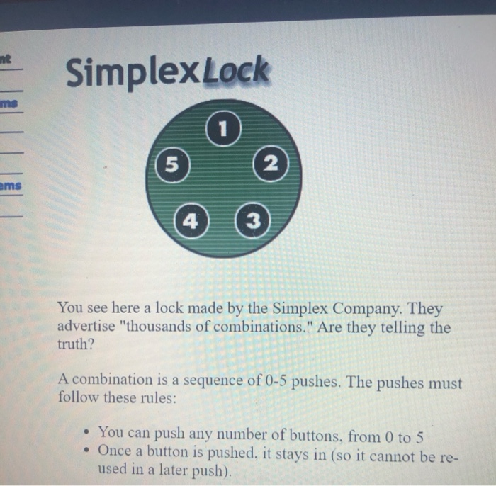 Solved nt SimplexLock ms 1 5 2 ams 3 You see here a lock | Chegg.com