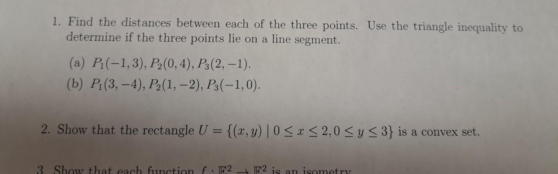 Solved 1. Find the distances between each of the three | Chegg.com