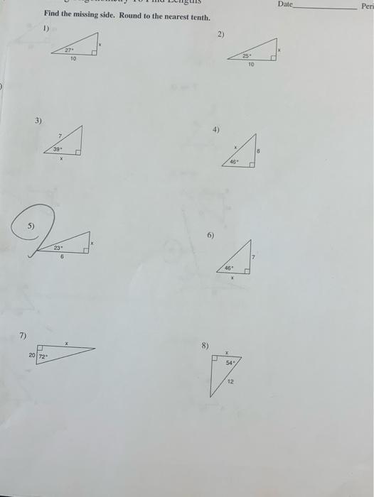 Solved Find the missing side. Round to the nearest tenth. | Chegg.com
