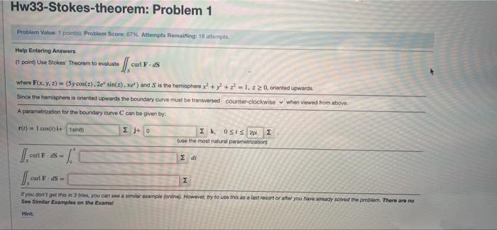 Solved Hw33-Stokes-theorem: Problem 1 Problem Value 1 | Chegg.com