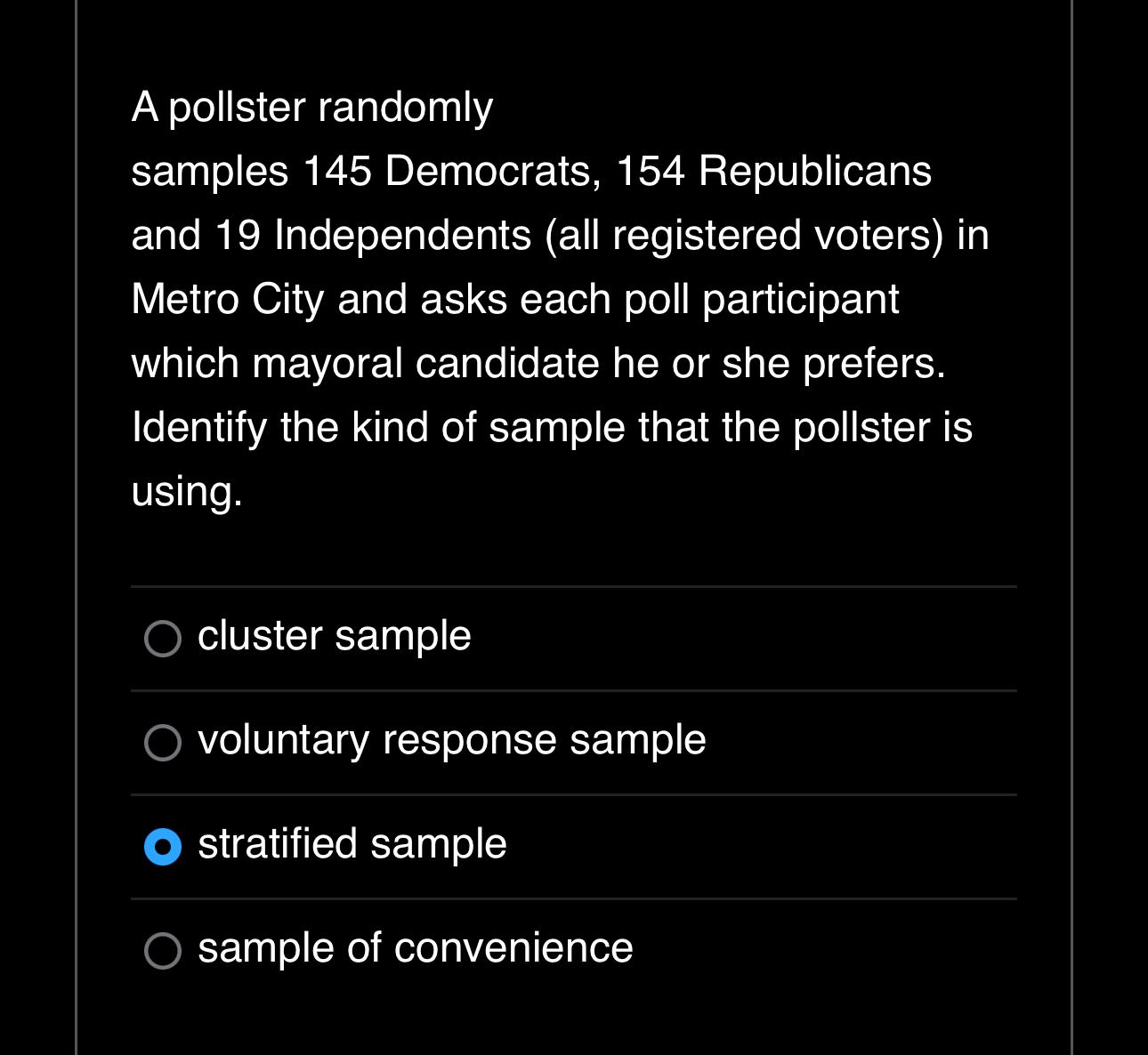 Solved A pollster randomly samples 145 Democrats, 154 | Chegg.com