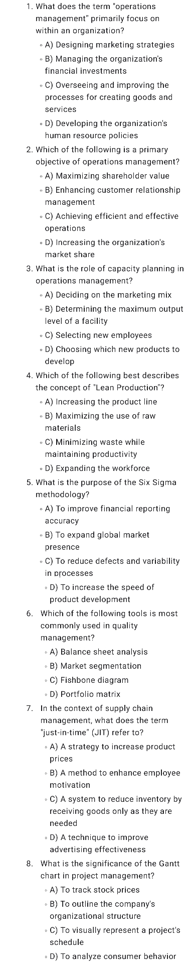 Solved What does the term "operations management" primarily | Chegg.com