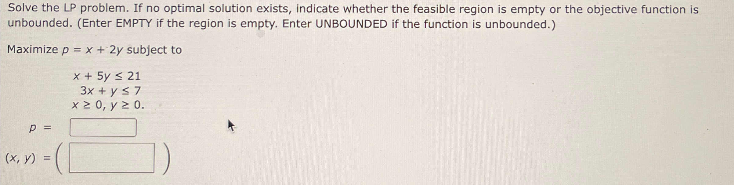 Solved Solve the LP problem. If no optimal solution exists, | Chegg.com