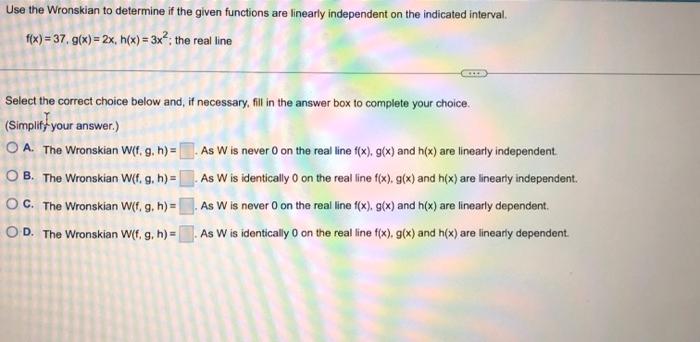Solved Show directly that the given functions are linearly | Chegg.com