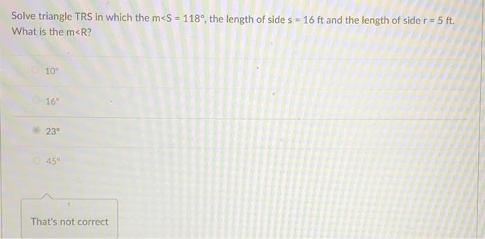Solved Solve triangle TRS in which the m | Chegg.com