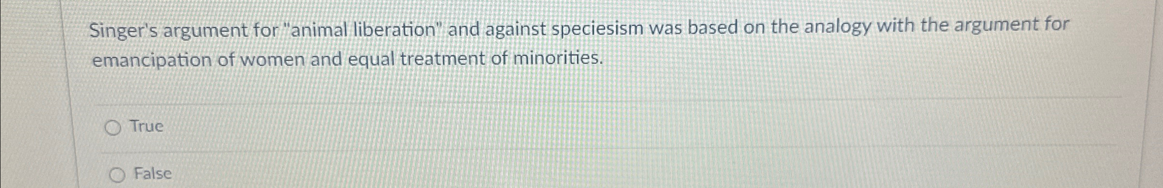 Solved Singer's argument for "animal liberation" and against | Chegg.com