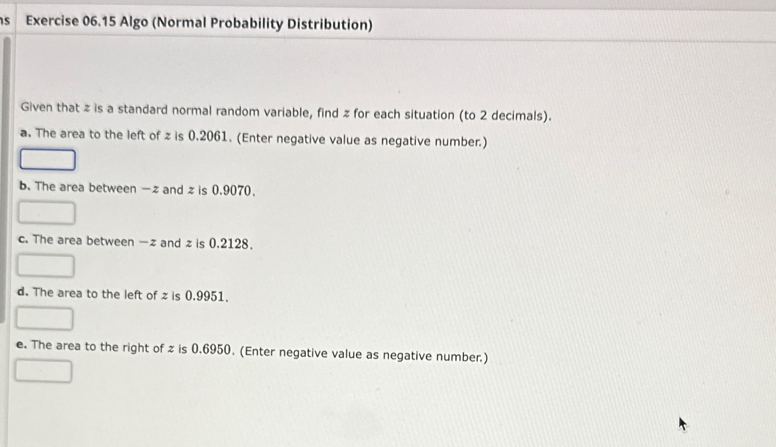 Exercise 06.15 ﻿Algo (Normal Probability | Chegg.com