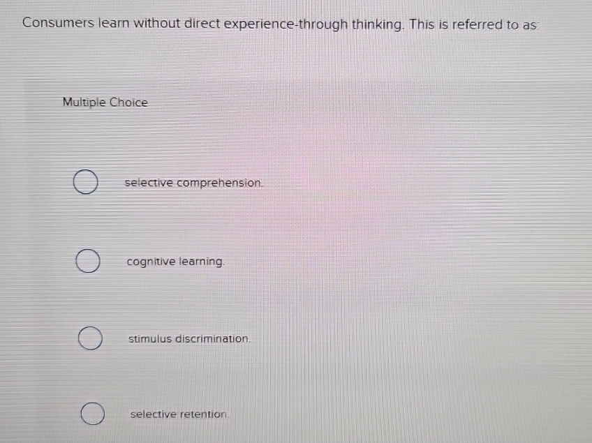Solved Consumers learn without direct experience-through | Chegg.com