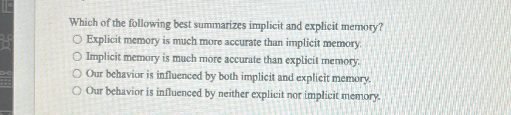 Solved Which of the following best summarizes implicit and | Chegg.com
